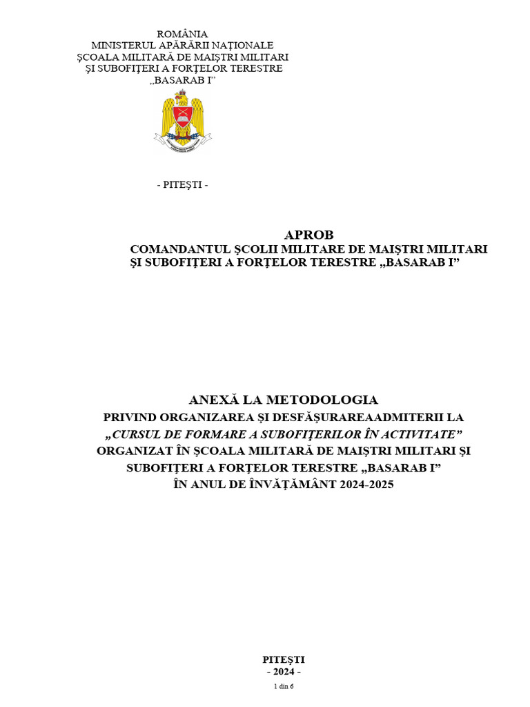 Anexa Metodologie Admitere 2024-2025 | PDF