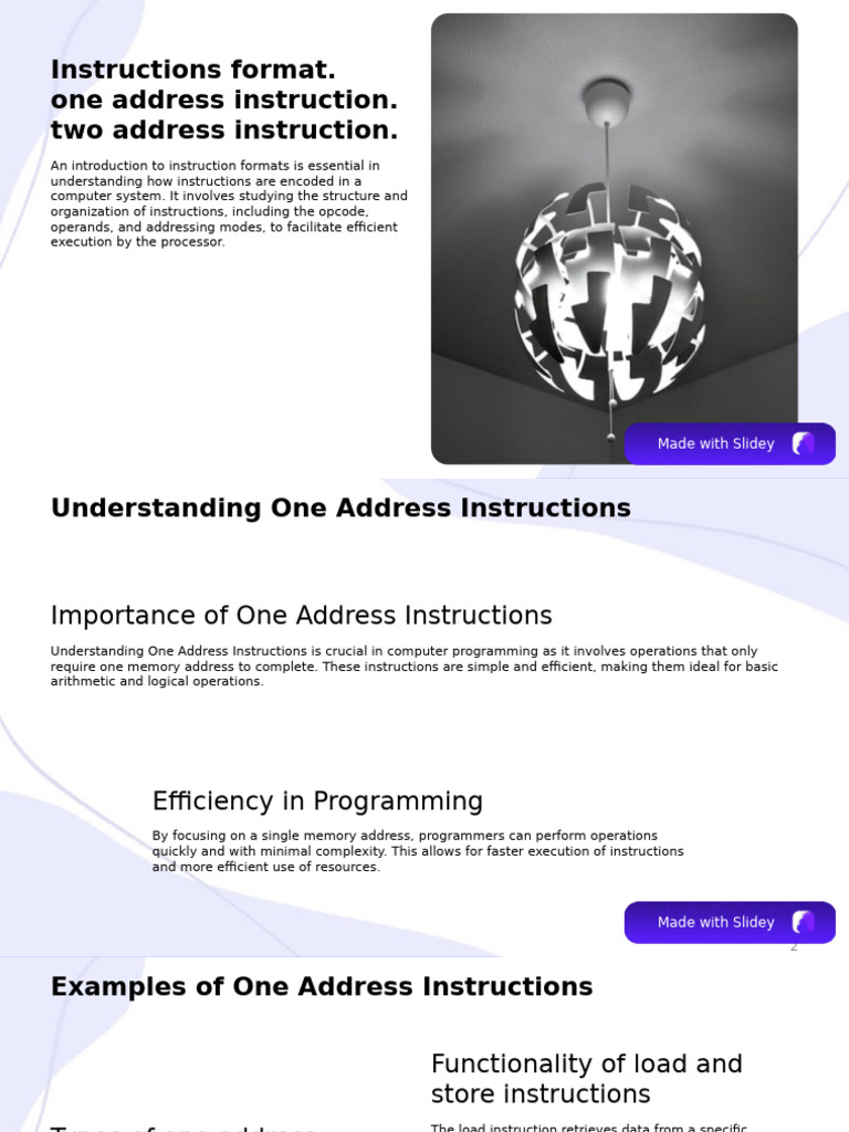 Instructions Format. - One Address Instruction. - Two Address ...