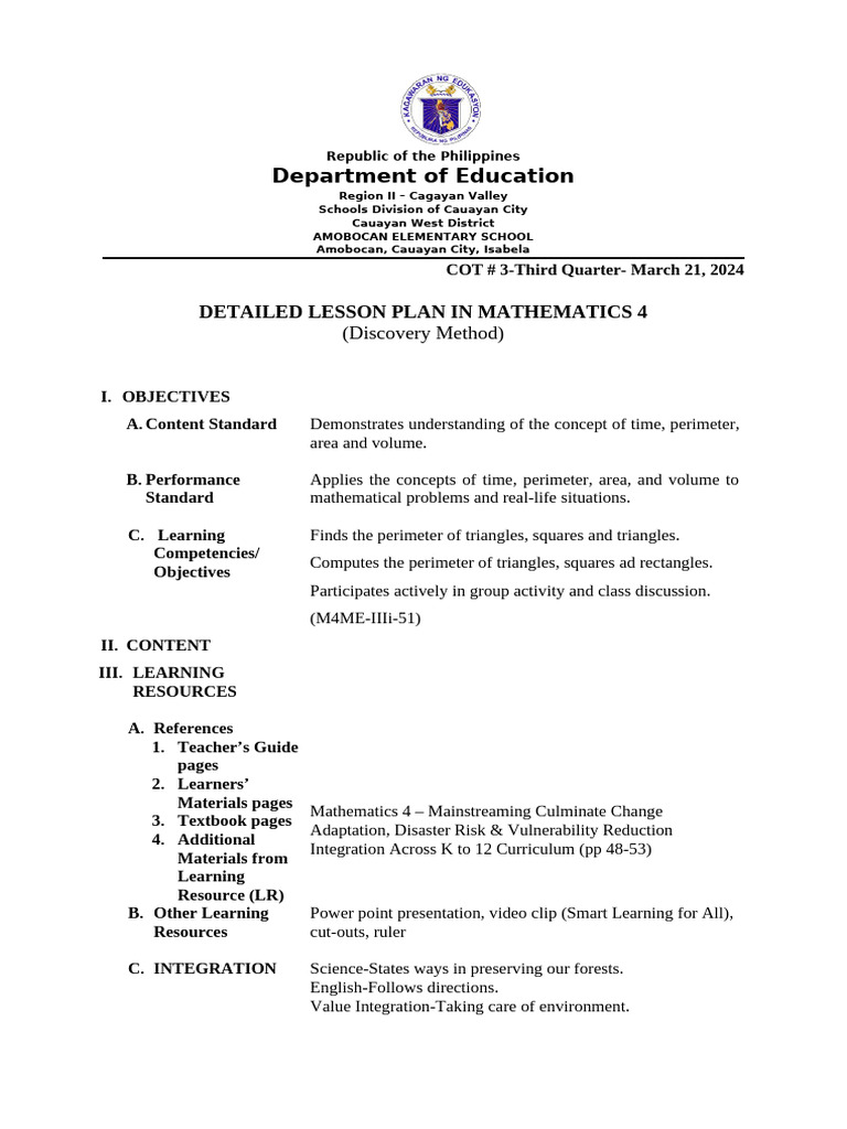 DLL Demo Math4 - 3rd Cot 2022-2023 | PDF