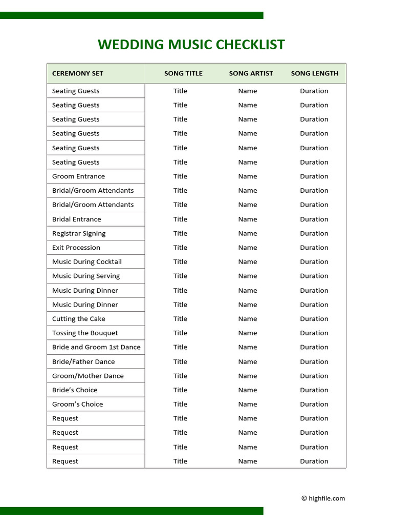 Wedding Music Checklist PDF | PDF
