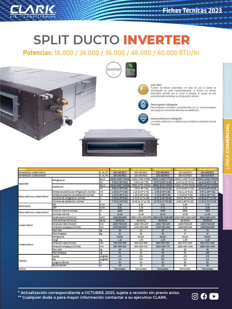 Split ducto Inverter Ficha técnica | PDF