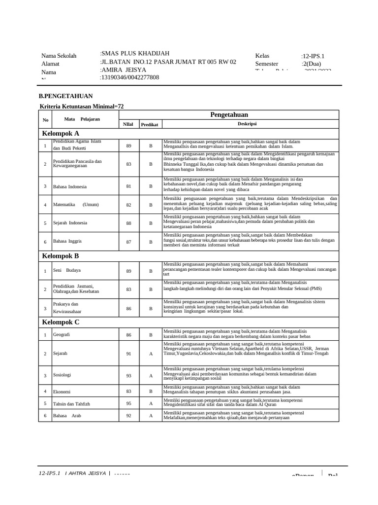 Format e Rapor Adul | PDF
