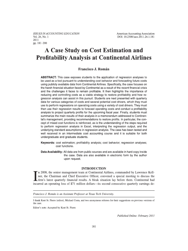 Case Cost Estimation at Continental Airlines | PDF