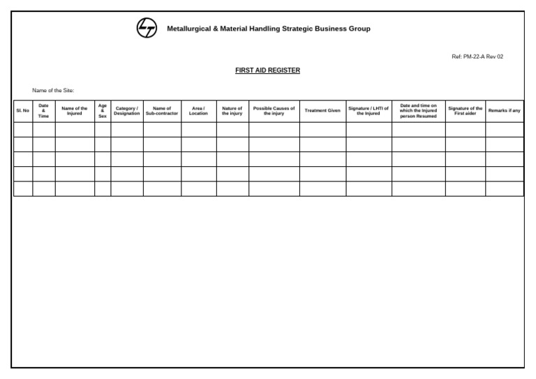 PM-22-A First Aid Record Register | PDF