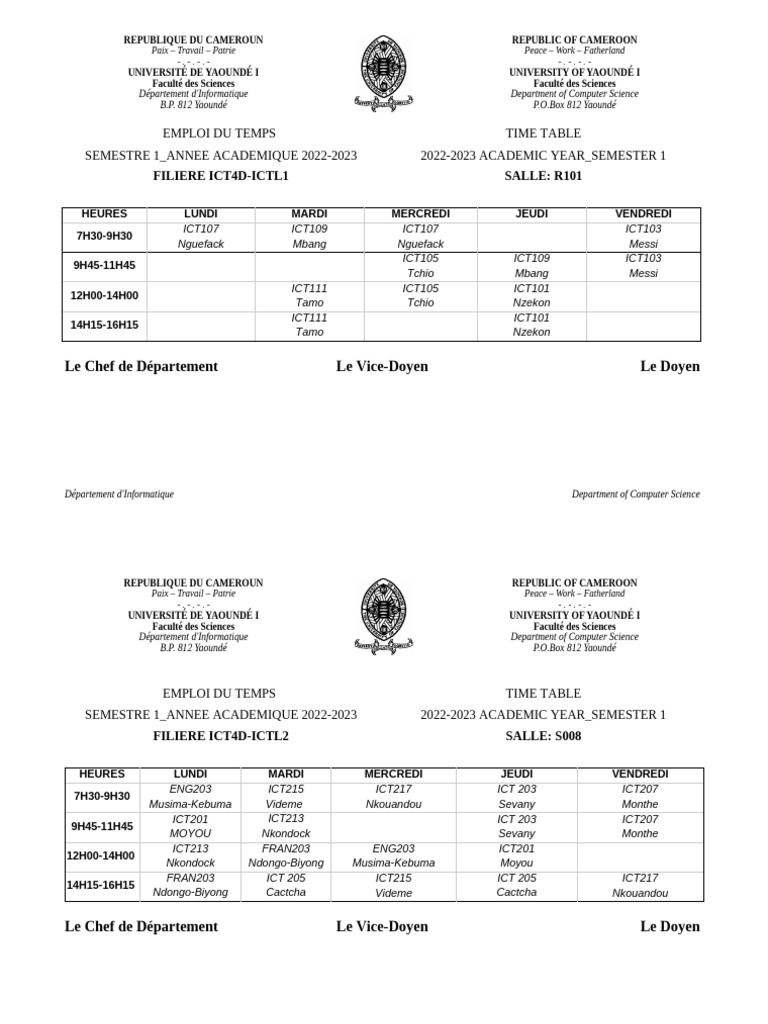Provisoire - Emploi Du Temps Ict4d & Master Pro - S1 - 2022-2023 | PDF ...