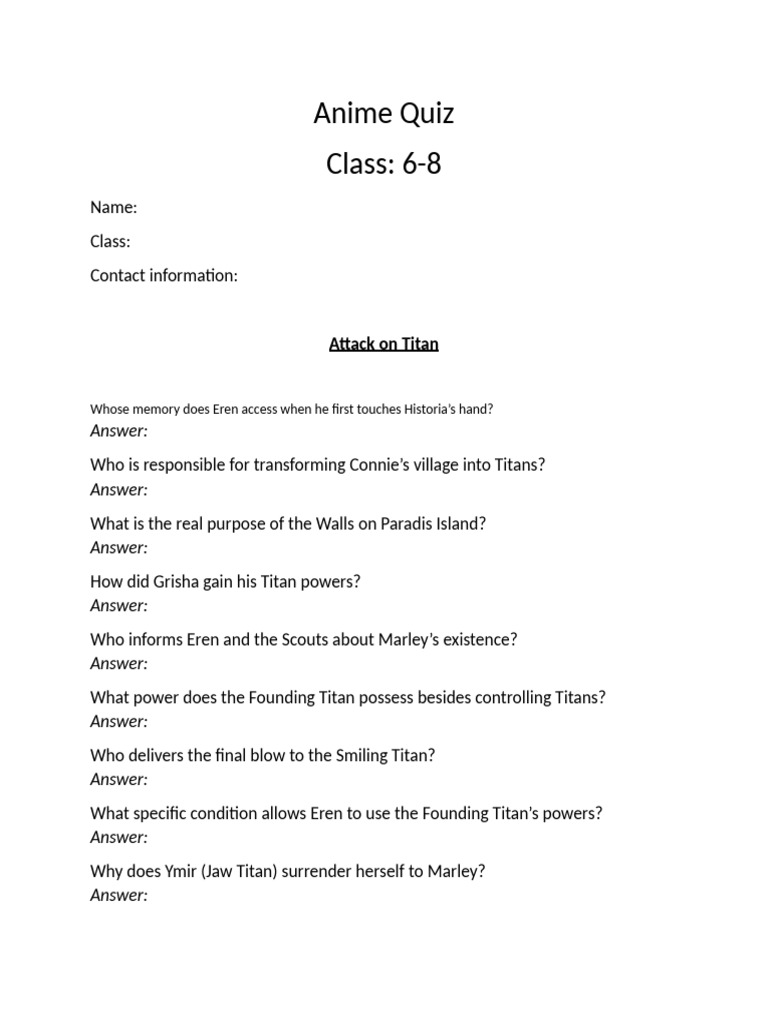 Anime Quiz 6-8 | PDF