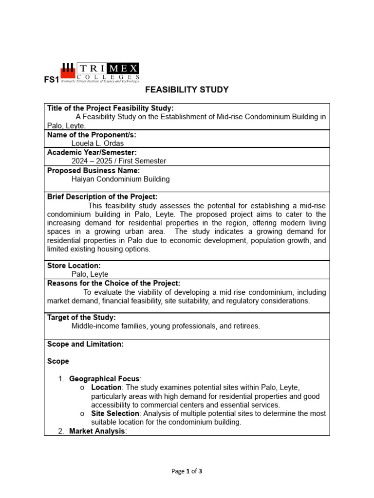 A Feasibility Study On The Establishment of Mid-Rise Condominium Building in Palo - Leyte | PDF ...