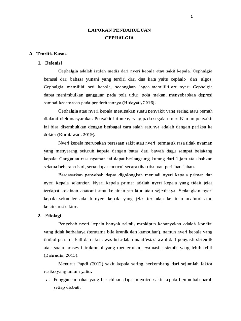 LP Cephalgia Ruangan Neuro Minggu Ke 1 | PDF