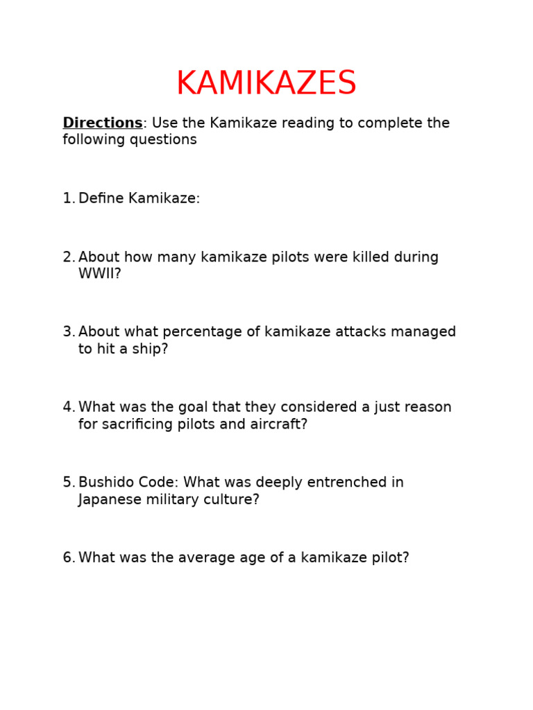 Kamikaze Worksheet | PDF
