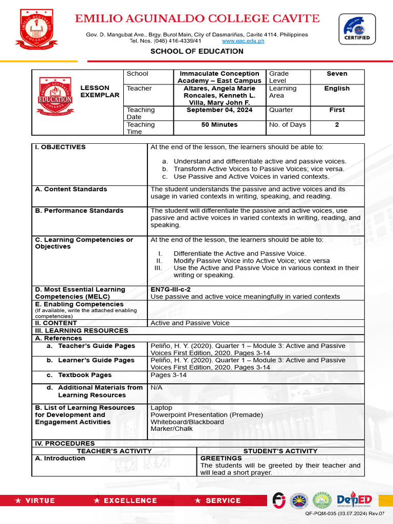 Lesson Exemplar on Integration | PDF | Verb | Subject (Grammar)