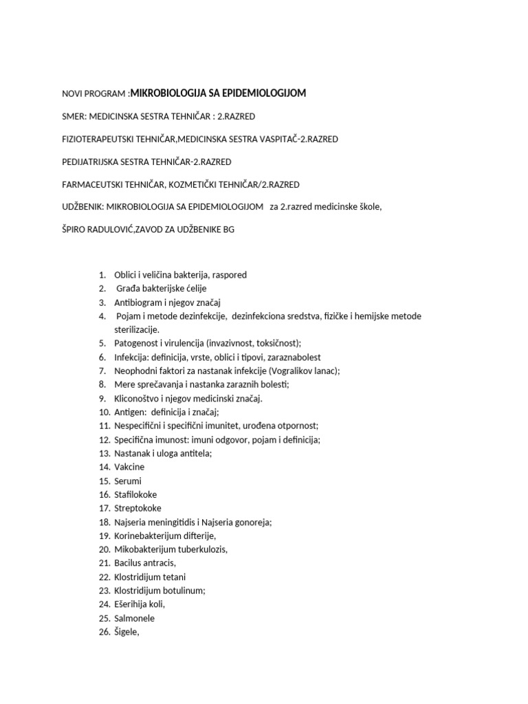 Mikrobiologija Sa Epidemiologijom | PDF