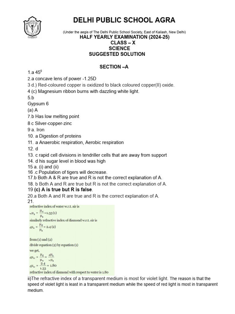 Suggested Solution Grade X Science Hye Date-25.09.24 | PDF