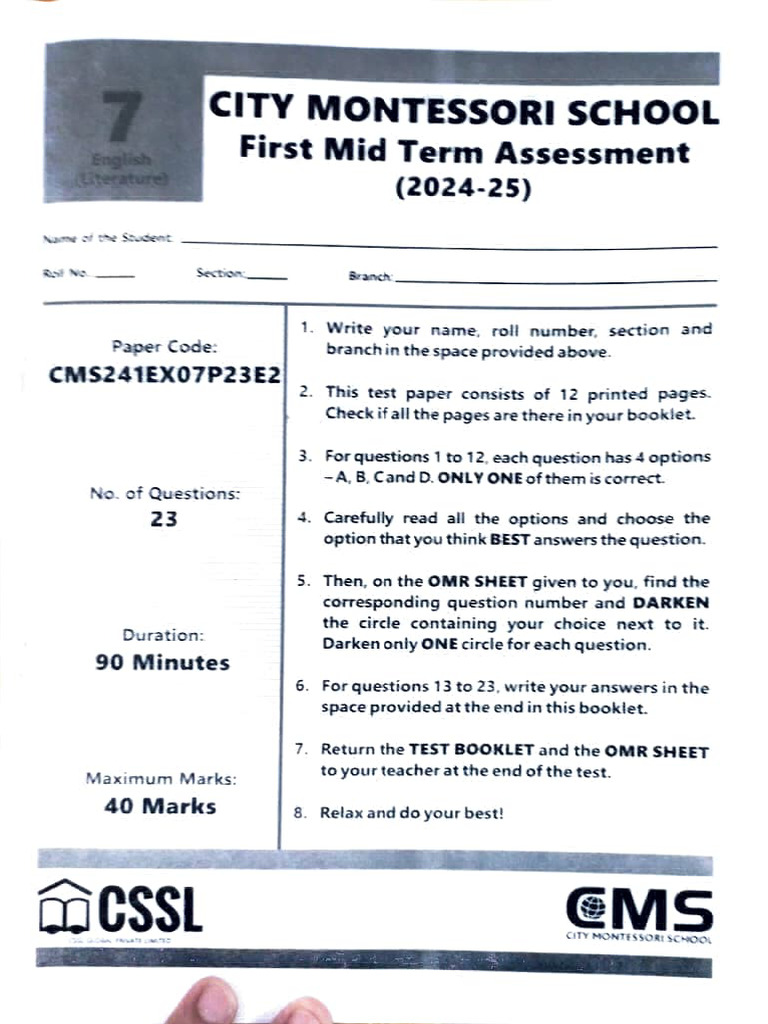 Mid Term 1 English Literature STD 7 | PDF