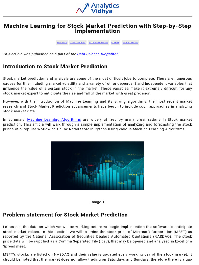 Machine Learning For Stock Market Prediction With Step by Step ...