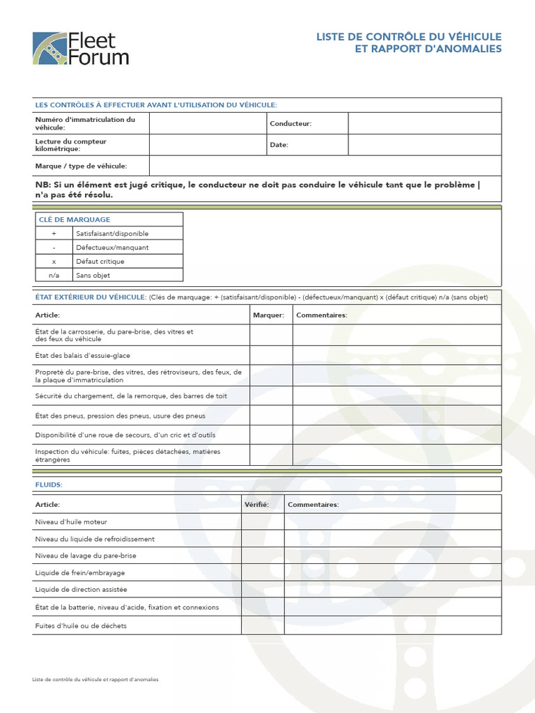 FR Vehicle Checklist and Fault Report | PDF