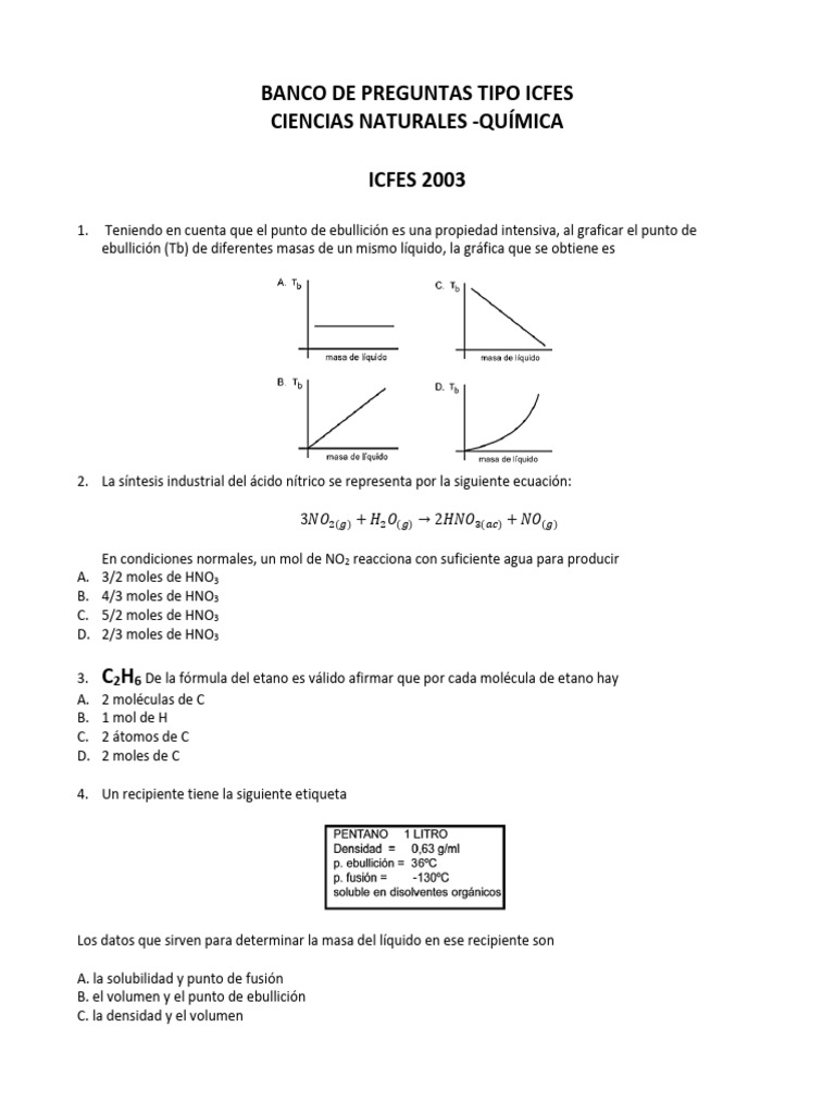 Banco de Preguntas ICFES Química 2021 | PDF