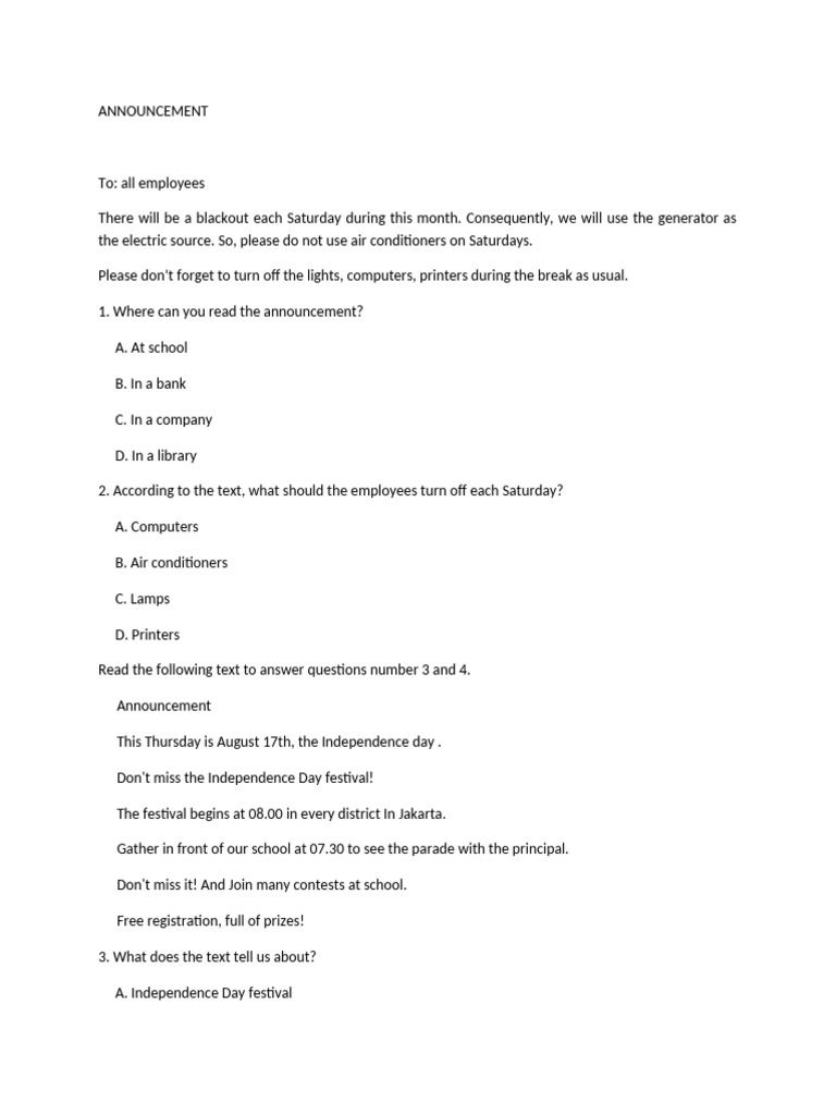 Contoh Soal Announcement | PDF