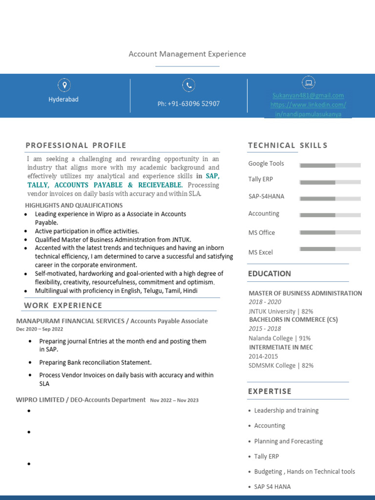 Sukanya AP Resume | PDF