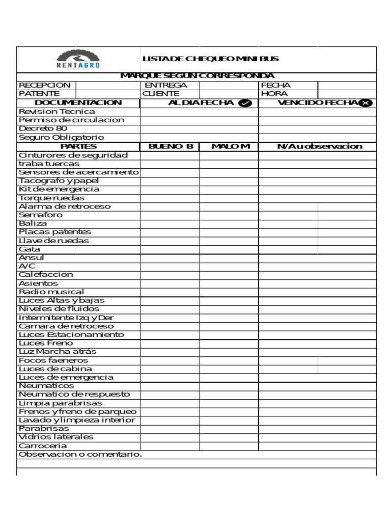Check List Mini Buses | PDF