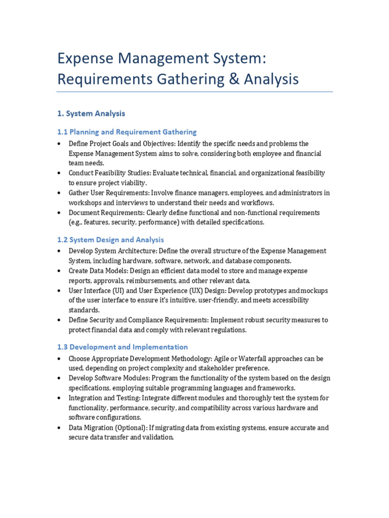 Expense Management System: Requirements Gathering & Analysis | PDF