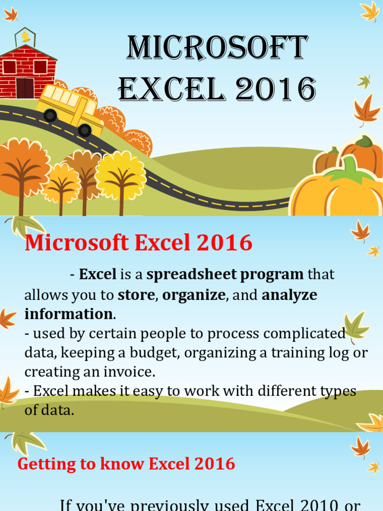 Excel 2016 Lesson 1getting Started With Excel 2016 Pdf 