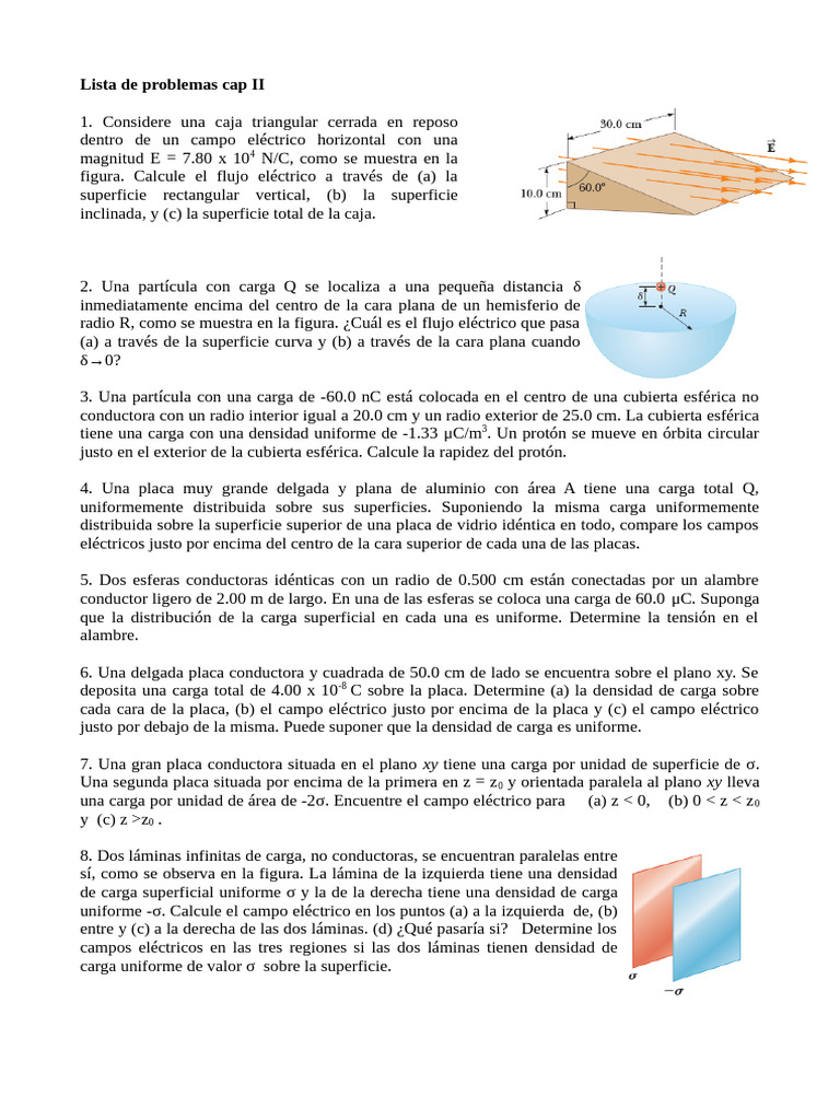 Lista de Problemas Cap II - Física 2 Prof. Hilda | PDF