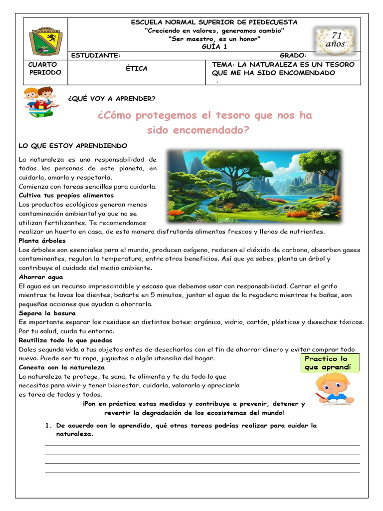 Guia 1 La Naturaleza Es Un Tesoro Que Me Ha Sido Encomendado | PDF
