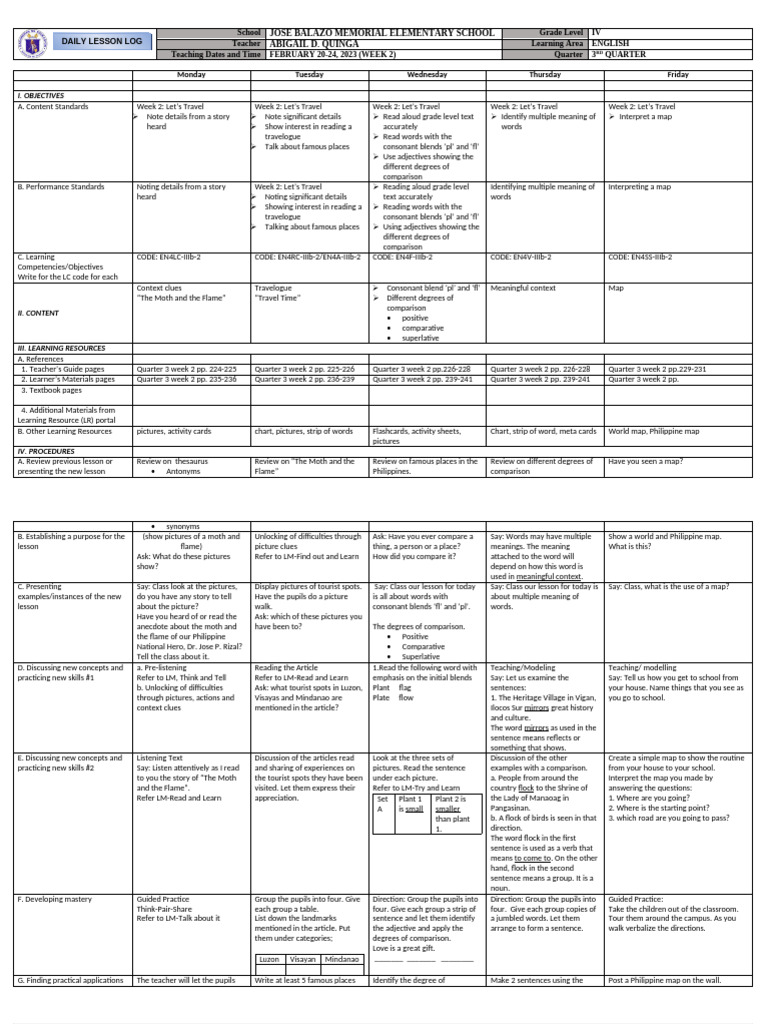 DLL - English 4 - Q3 - W2 | PDF