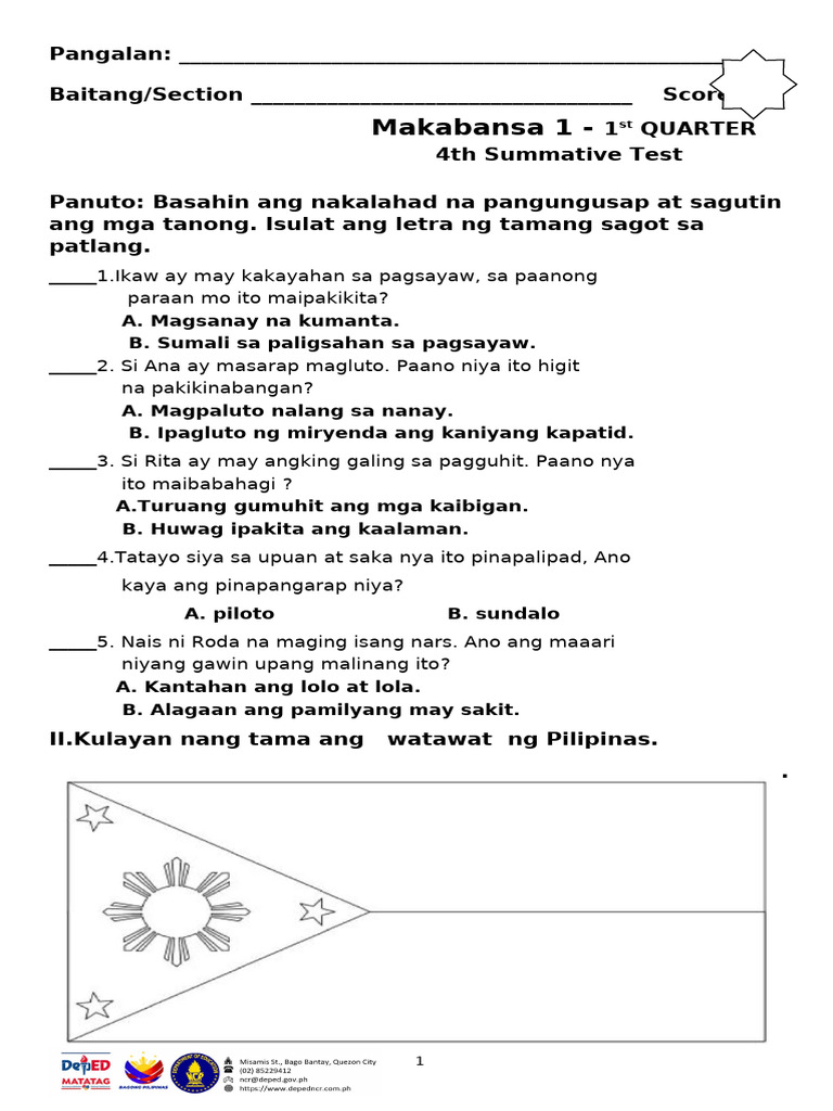 Summative-Test-4_Makabansa-Q1 | PDF