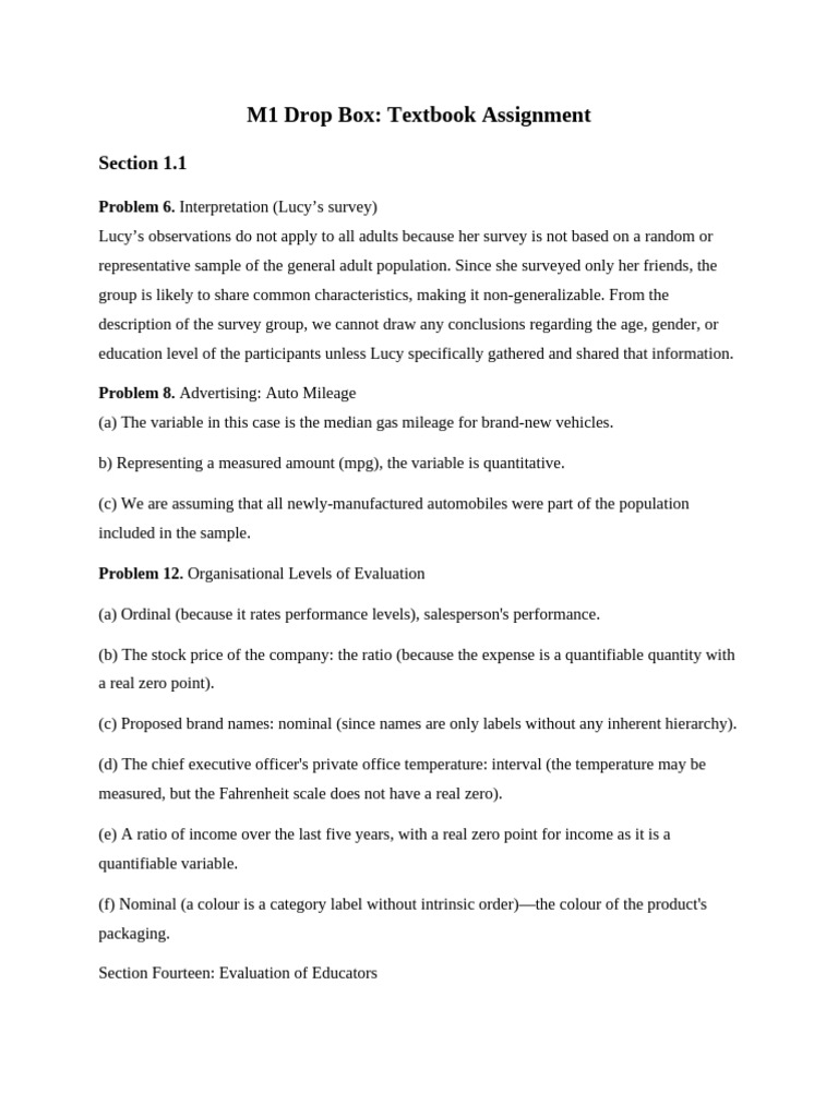 M1 Drop Box Assignment Updated | PDF | Sampling (Statistics) | Self ...