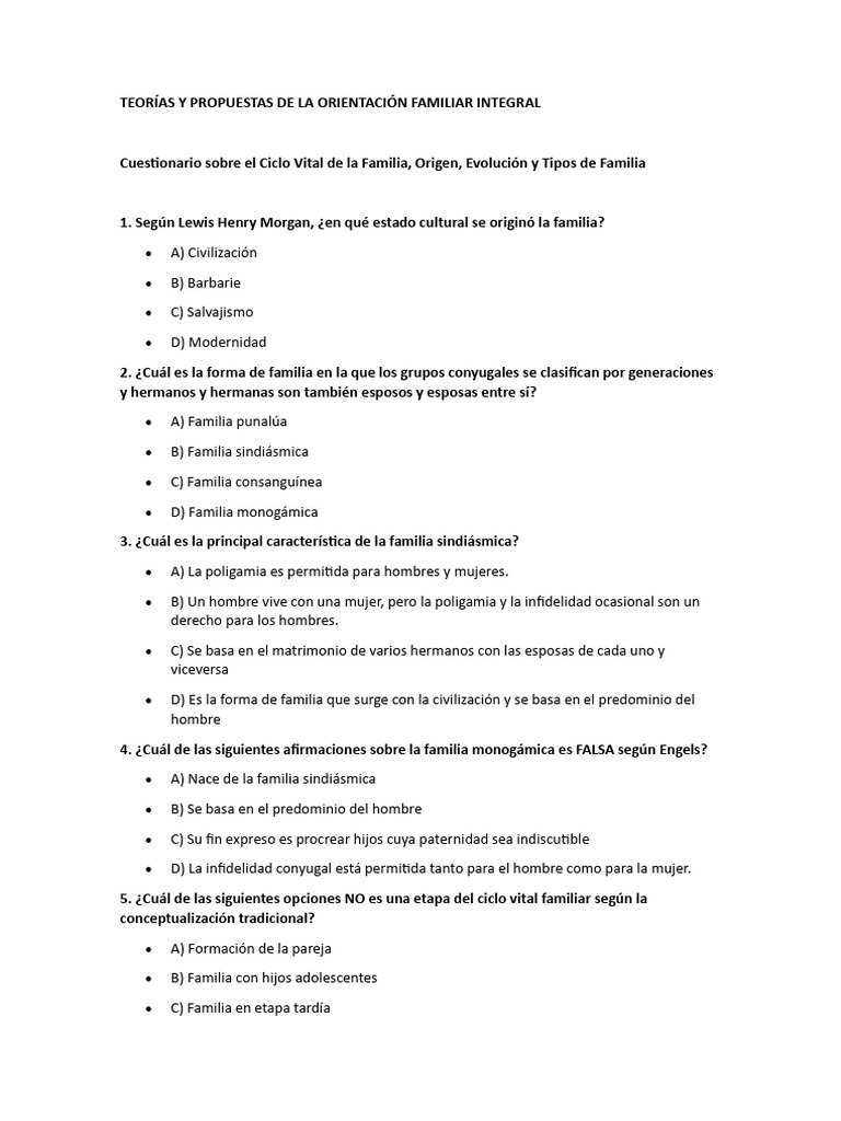 Cuestionario Primer Modulo Bases, Teorias y Propuestas Acerca de La Familia | PDF | Familia ...