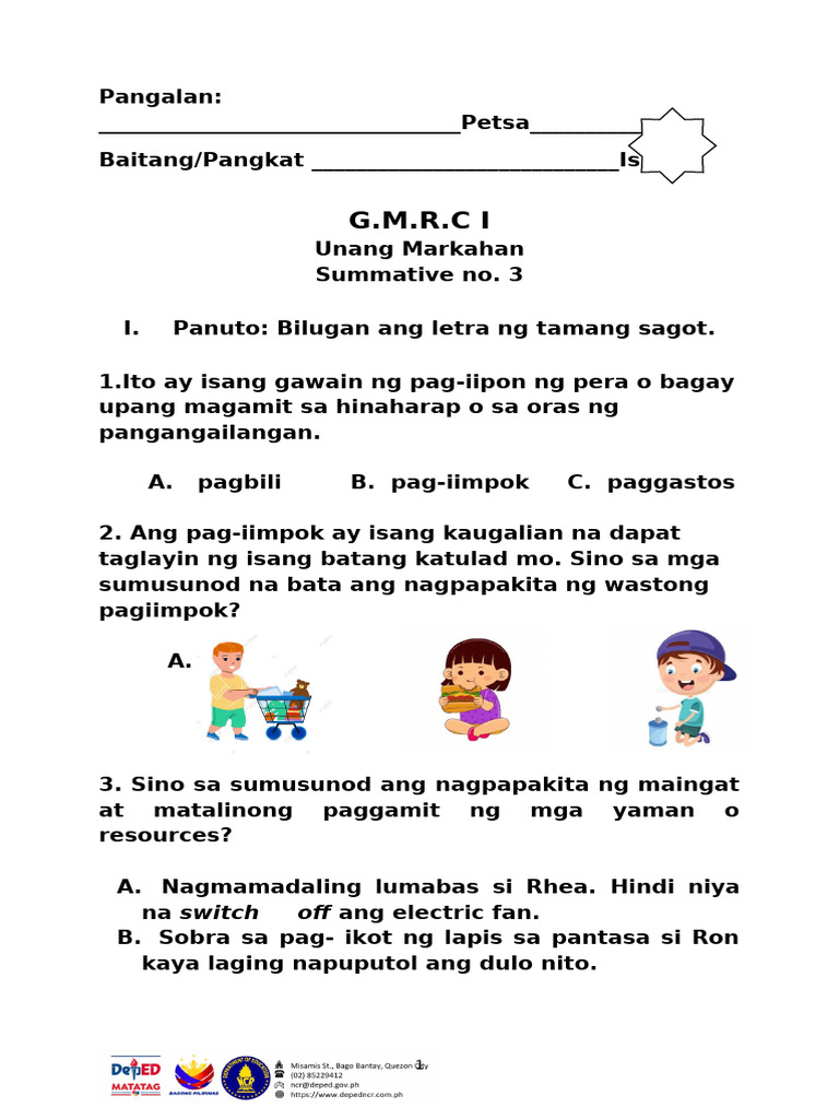 Summative-Test-no.-3 Matatag q1 GMRC | PDF