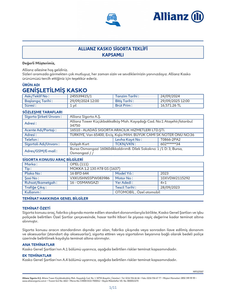 Alli̇anz Kasko Kamuran Hoca | PDF