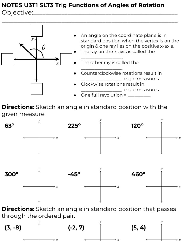 U3T1 SLT3 Trig Functions of Angles of Rotation | PDF