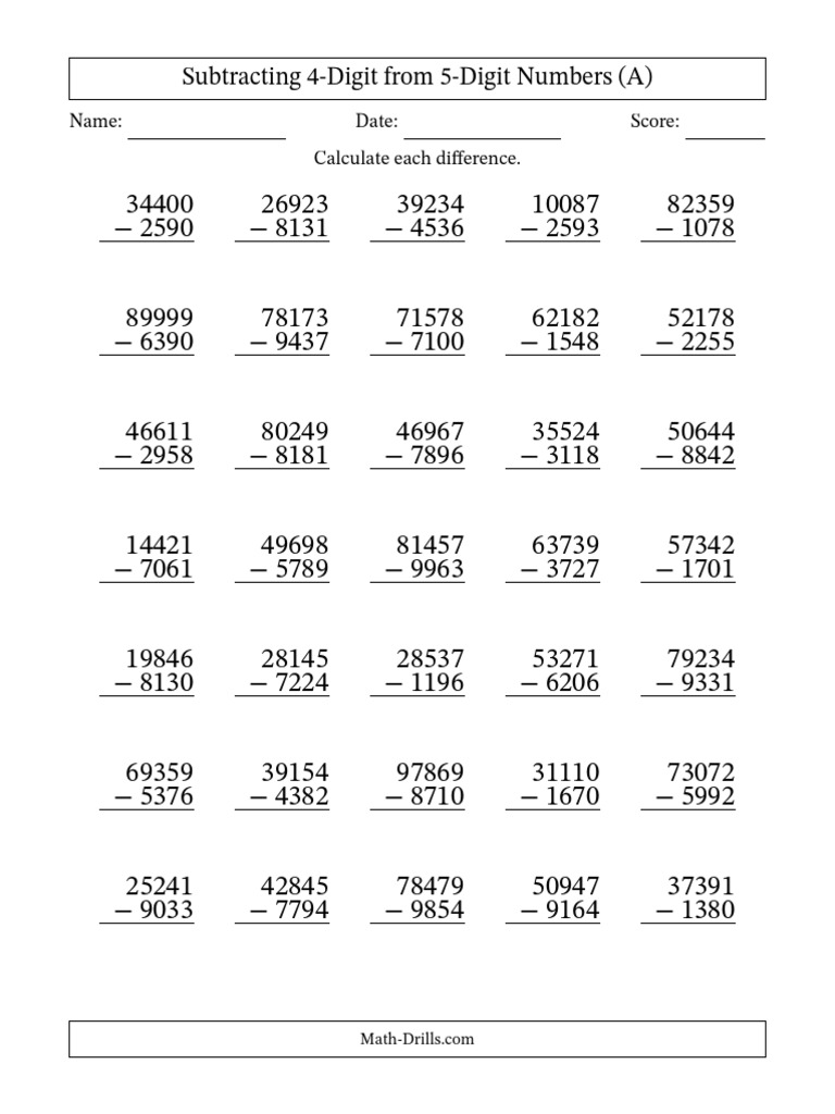 Sub 5-4 Digits Student Version | PDF