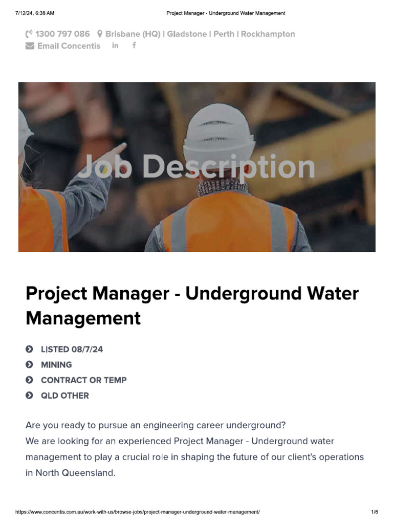 Project Manager - Underground Water Management | PDF