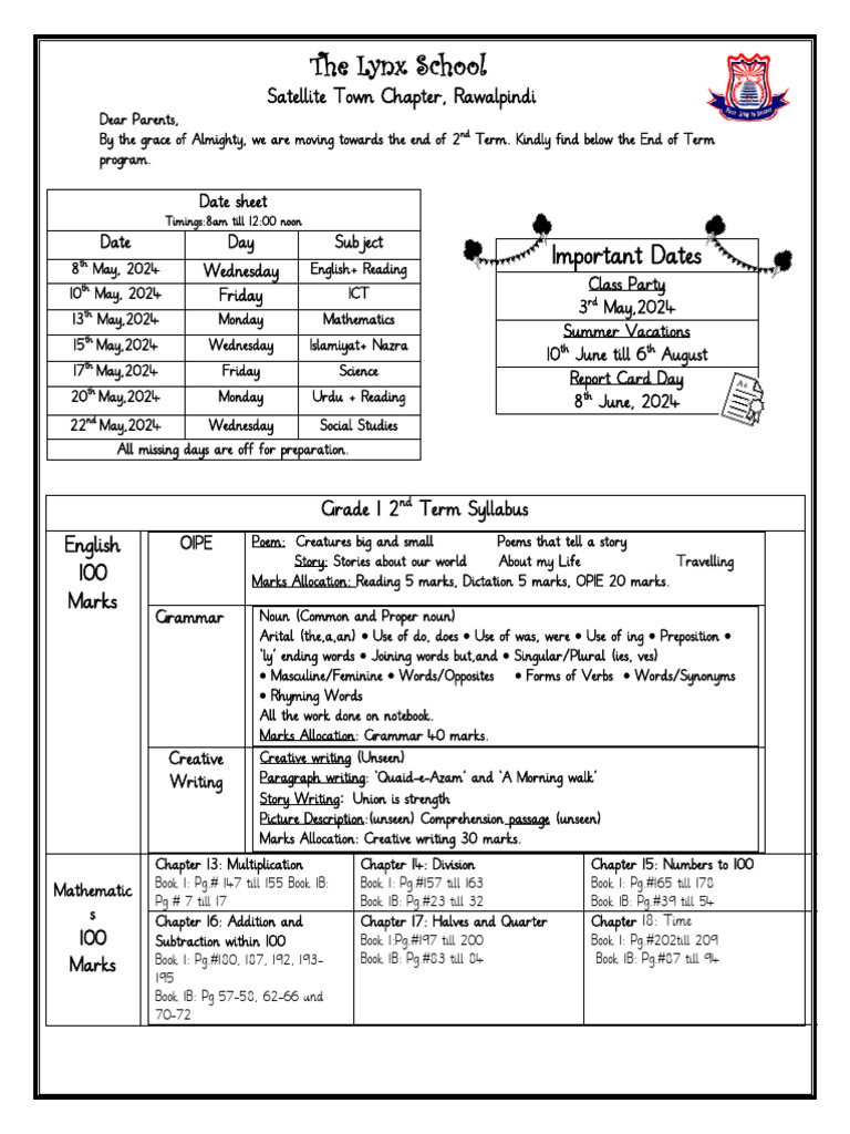 Grade 1 Final Syllabus | PDF