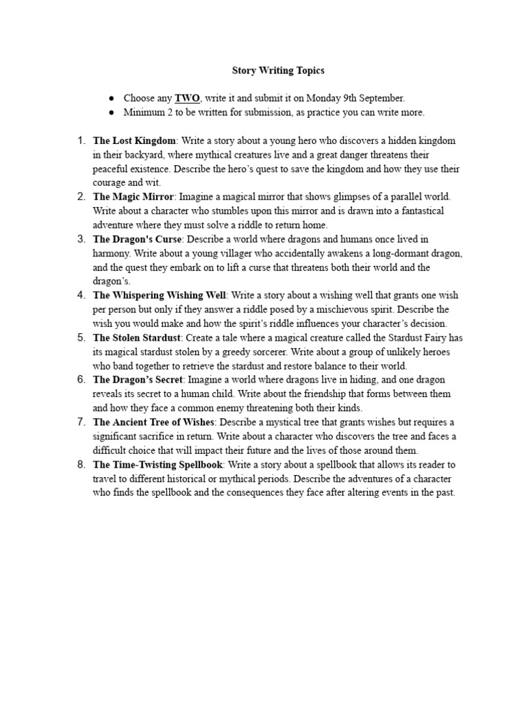 Story - Writing - Topics Practice | PDF