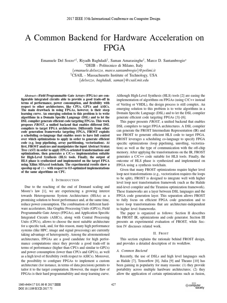 A Common Backend For Hardware Acceleration On FPGA | PDF