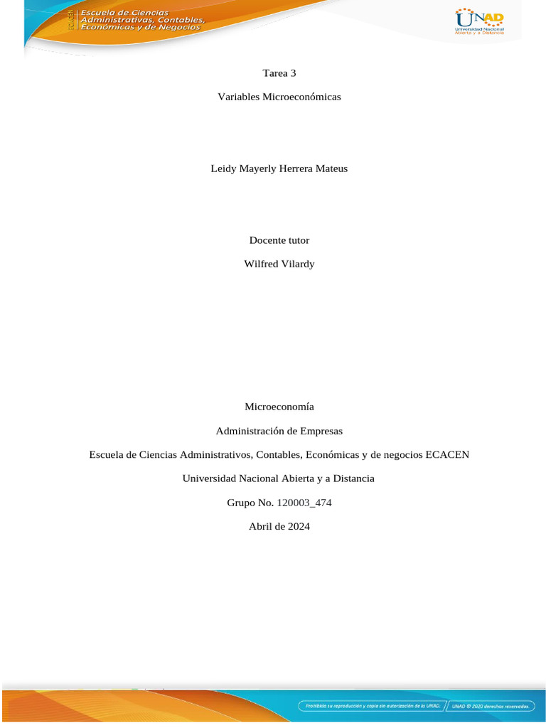 Tarea 3 - Variables - Microeconomicas - Colaborativo | PDF