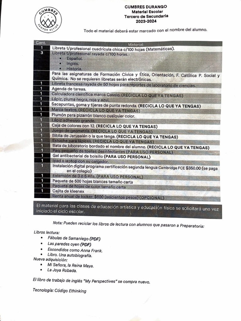 Material Escolar 3ro Sec | PDF