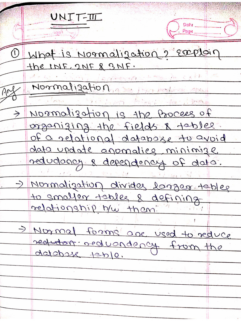 DBMS Important Questions (Unit 3) | PDF