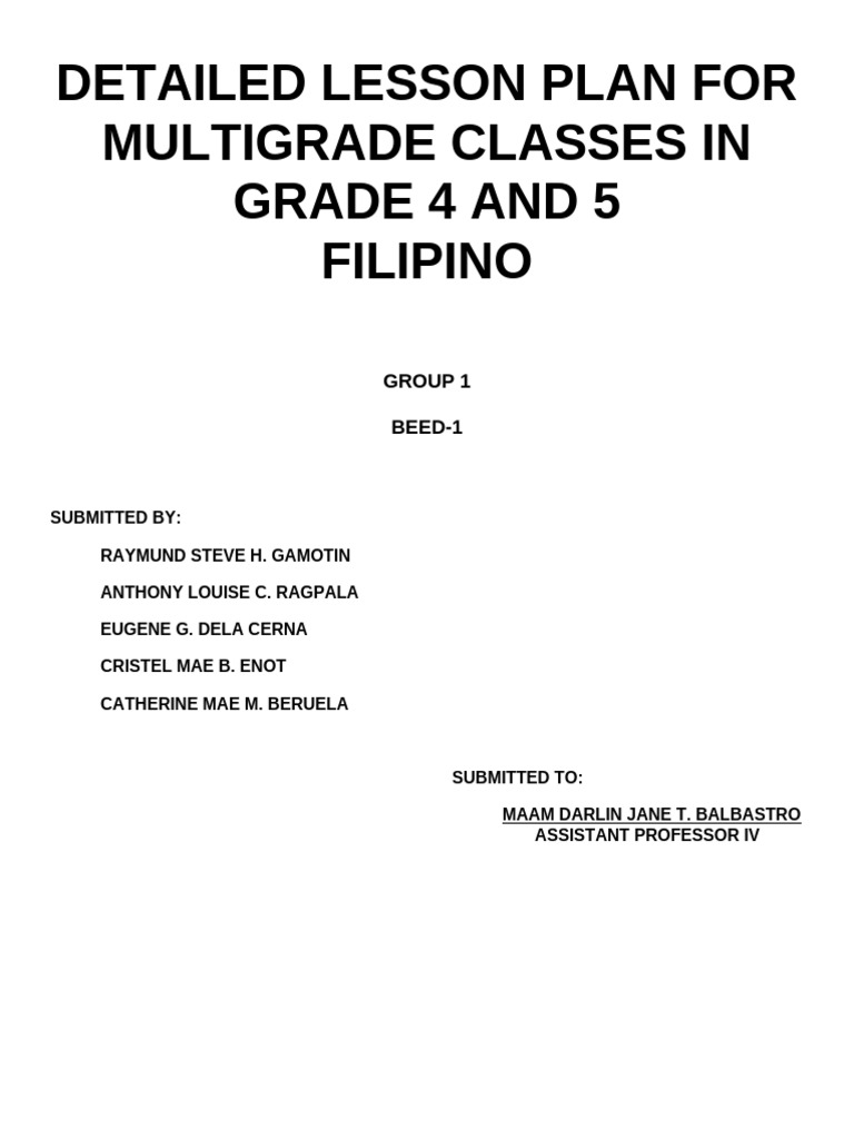 g1 Detailed Lesson Plan For Multigrade Classes in Grade 4 and 5 | PDF