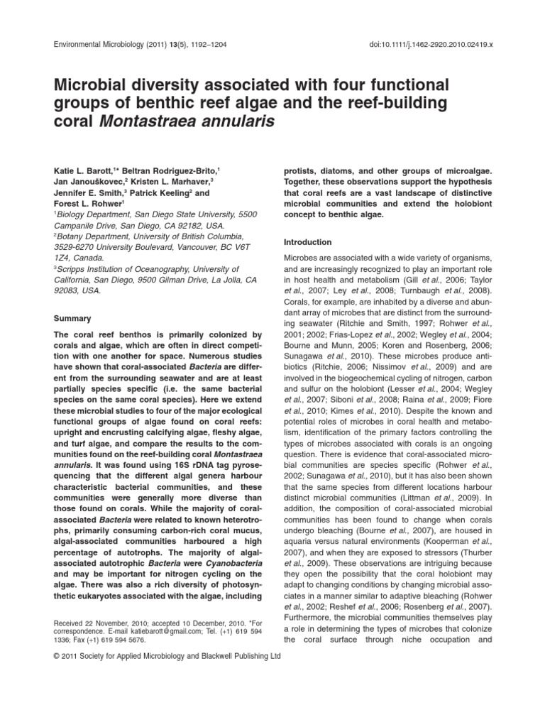 Microbial Diversity Associated With Four Functional Groups of Benthic ...