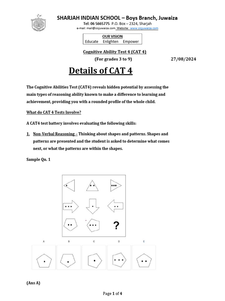 CAT 4 Sample Qns 01 | PDF