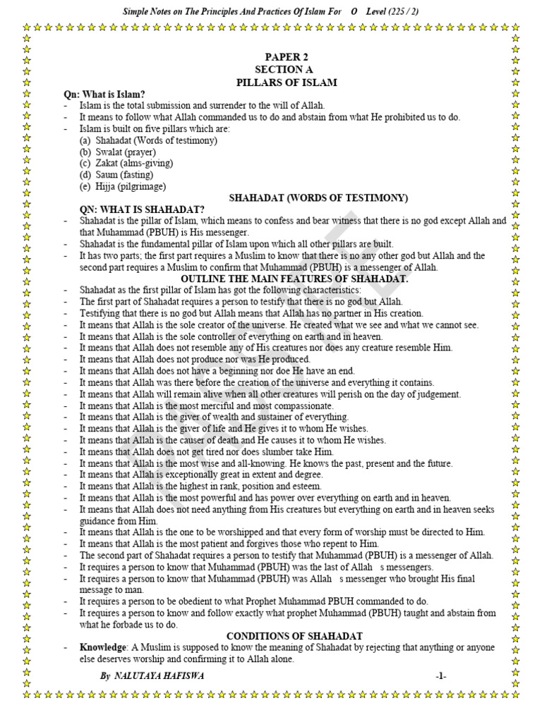 Simple Notes On Principles and Practices of Islam For O Level | PDF ...