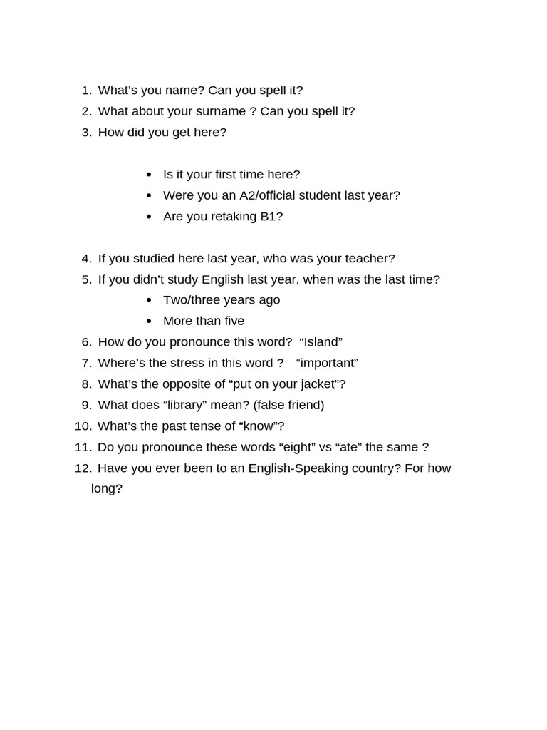 Warm Up Questions by Me | PDF