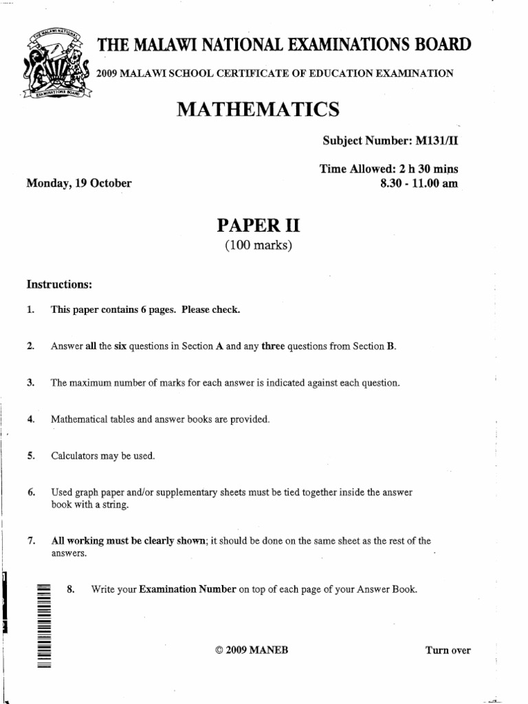 2009msce Math Paper | PDF