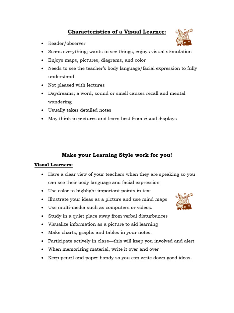 Learning Styles Handout | PDF