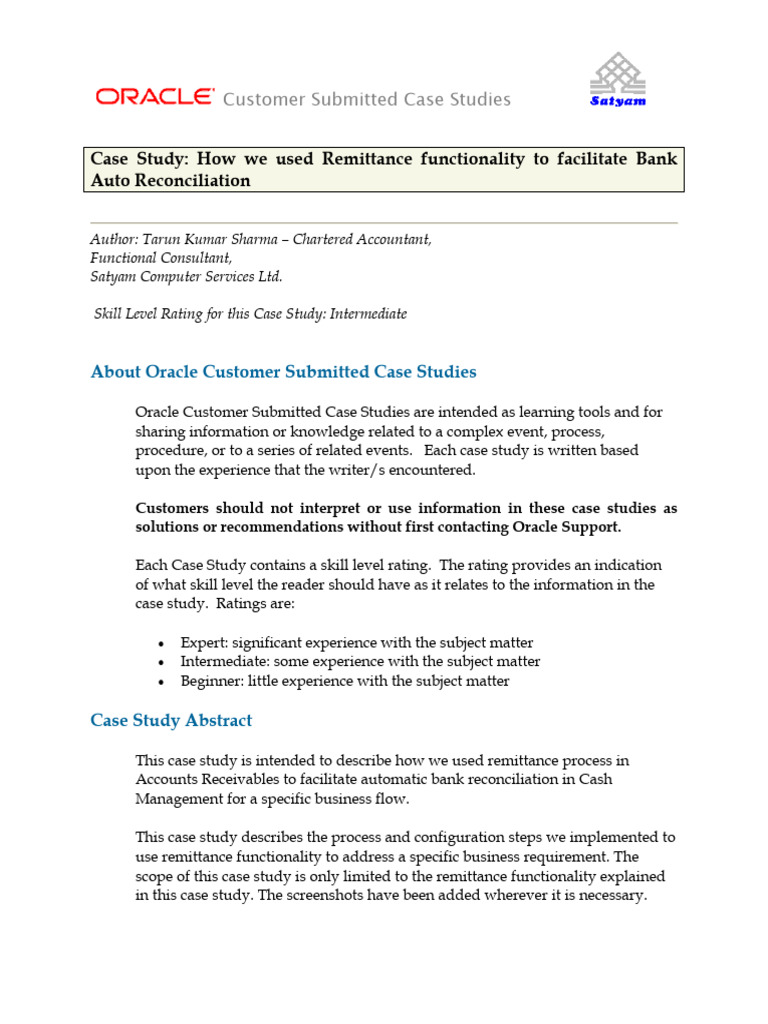 Case Study - Remittance For Auto Reconciliation | PDF